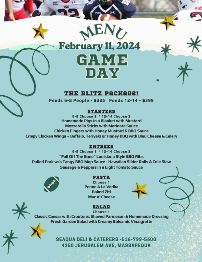 Super Bowl Menus - Seaqua Deli