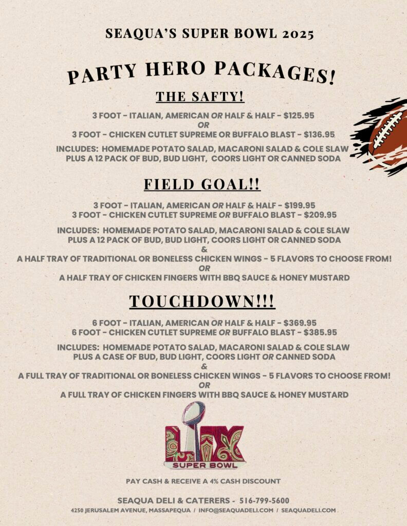 Super Bowl Menus - Seaqua Deli